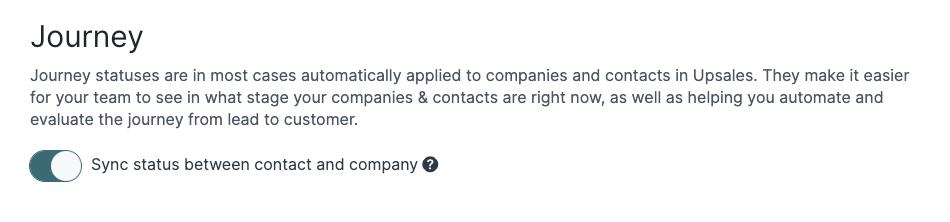 Journey: Sync status between companies and contact – Upsales Help Centre