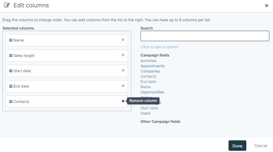 How To Edit Columns In Lists Upsales Help Centre